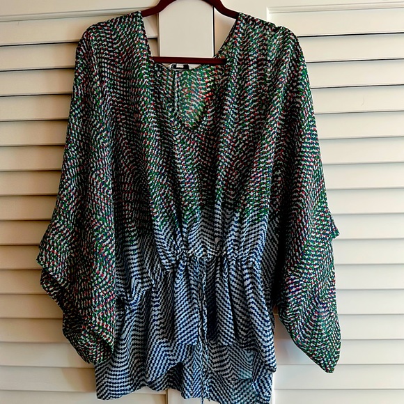 CAbi | Tops | Cabi Multi Color Short Draw String Blouse Sheer Bedt Worn ...